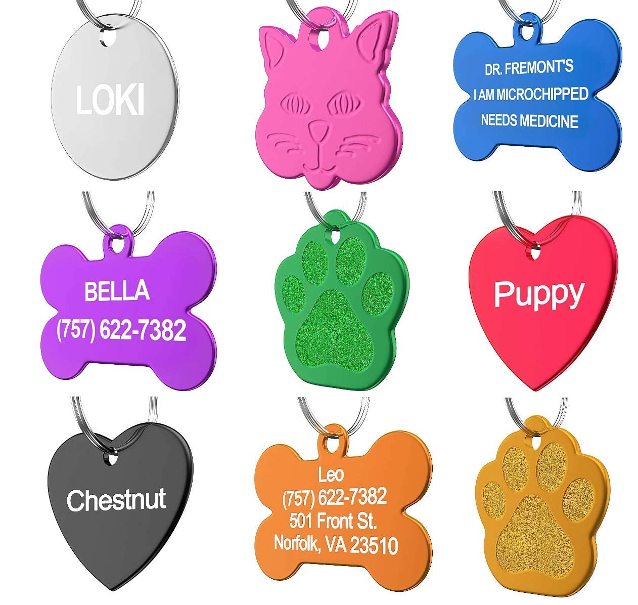 Pet ID Tag Custom for Dog Cat Personalized | Many Shapes and Colors to Choose from | Made in USA | Strong Anodized Aluminum (Heart Red, Large)