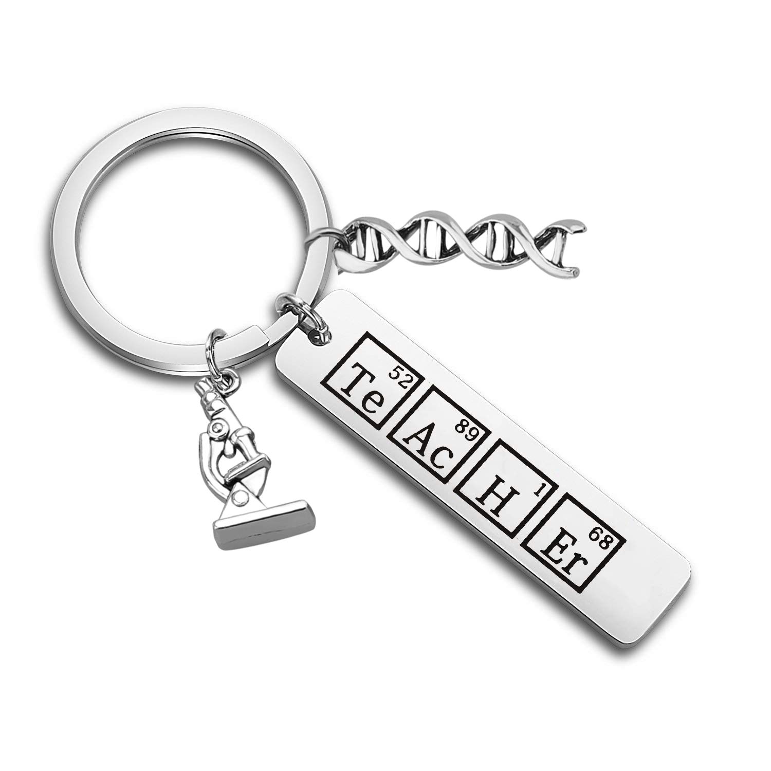 CHOROY Chemistry Teacher Keychain Gift Microscope DNA Keychain Science Teacher Jewelry Laboratory Gift Periodic Table Gift (Chemistry Teacher Keychain)