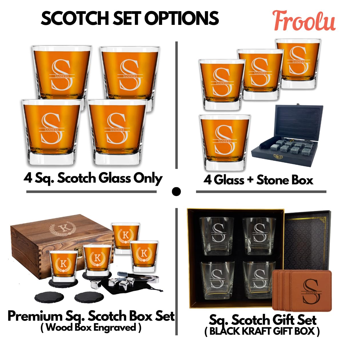 Custom Whiskey Glasses For Men - Premium Scotch Box Engraved Gift for Husband, Dad, Boyfriend - Personalized Bar Gifts for Bourbon Lovers - Christmas, Anniversary, Birthday
