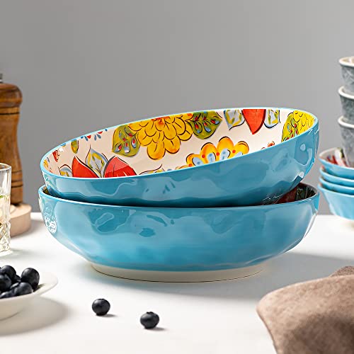 Serving Bowls Set Of 2,10 Inch Large Ceramic Salad Bowls 75 Oz, Pasta Sevring Bowl Fruit Salad Bowls,Serving Dishes for Entertaining,Microwave Safe