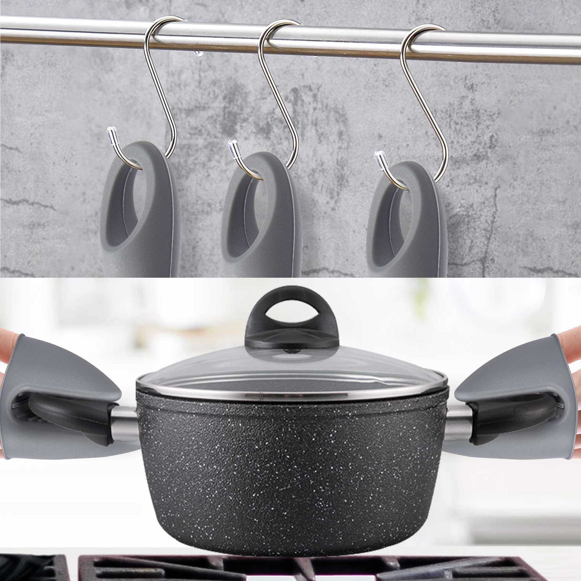 Cibeat Cooking Utensil Set, 27pcs Kitchen Silicone Cooking Utensils Set, Non-stick Kitchen Cookware with Stainless Steel Handle and Holder, Grey