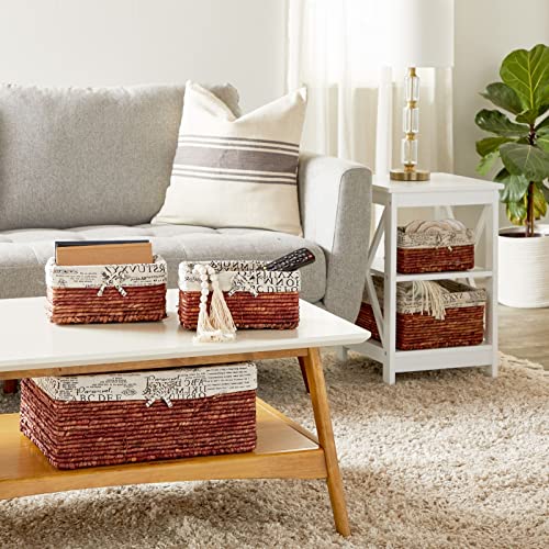 Set of 5 Brown Rectangle Woven Storage Nesting Baskets for Closet Organization, Bathroom Shelves, Pantry, Vanity, Bathroom, Laundry, Dresser, Bookshelf Organizing, Small (3 Sizes)