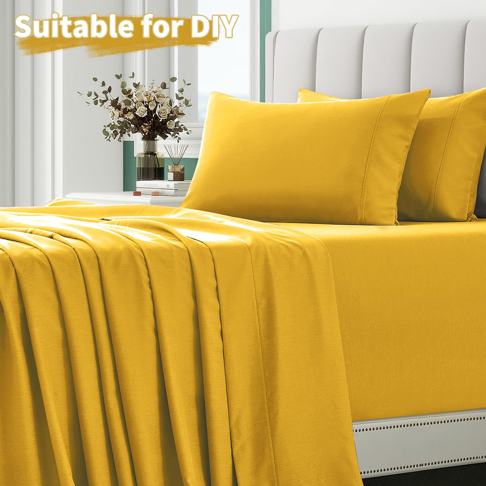 Homiest 100% Viscose Derived from Bamboo Fabric by The Yard, 98 Inch Wide Mustard Yellow Fabric Soft & Cooling Cloth Fabric, Silky Lining Fabric for Dress, Clothing Making, DIY Crafts (1 Yard)