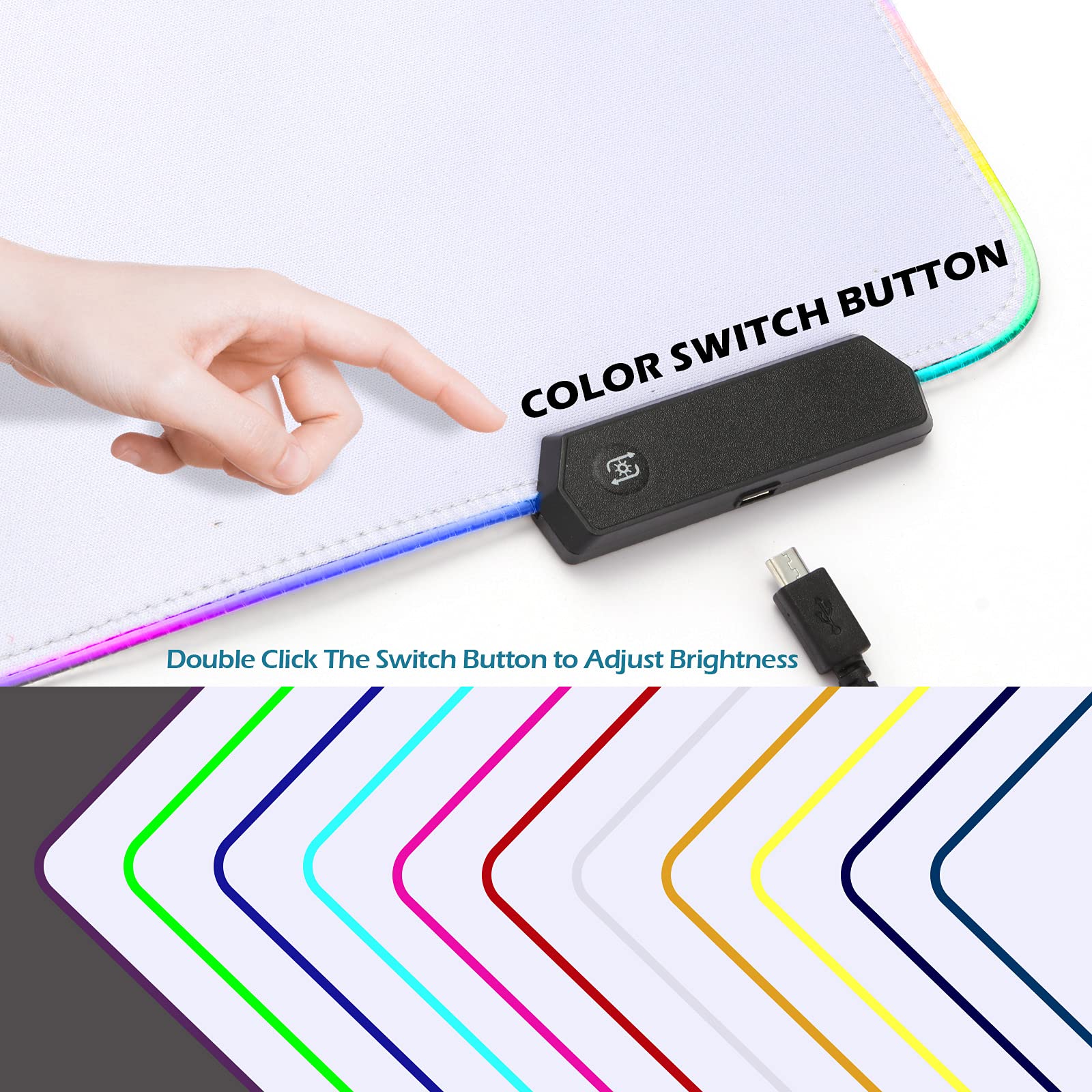 RGB Mouse Pad, Large Led Gaming Mouse Mat with 14 Lighting Modes, Smooth Waterproof Surface, Non-Slip Rubber Base, Computer Keyboard Mousepad (31.5 x 11.8 x 0.2 Inch, White)
