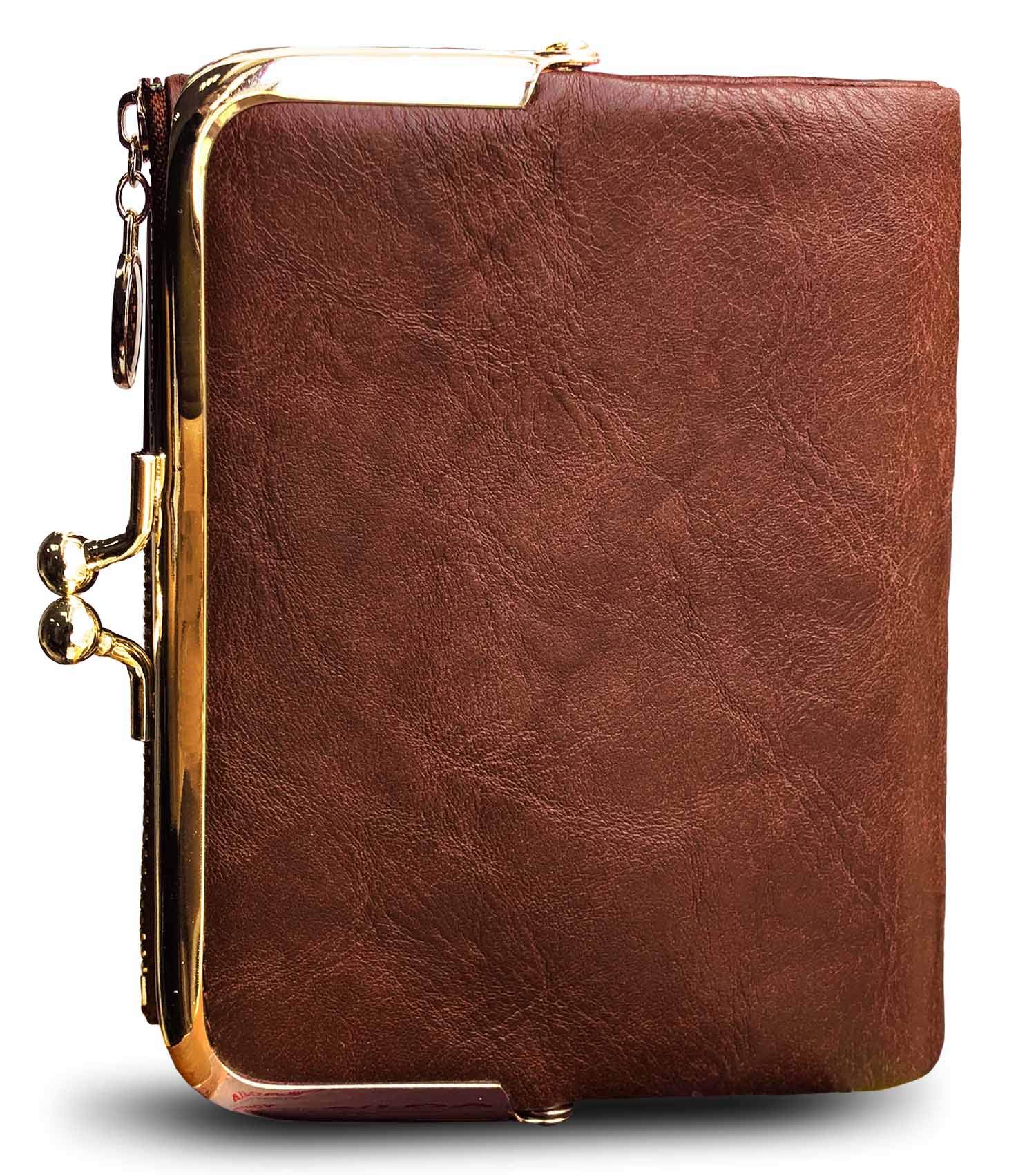 TOPKULL Womens Wallet Small Bifold Rfid Ladies Mini Vintage Coin Purse With Zipper and Kiss Lock (Brown)
