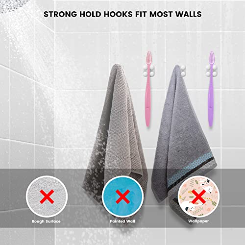 PUKOKAL 6 Pcs Adhesive Hooks Holders Dorm Room Essentials for Hanging Item, Silicone Toothbrush Razor Holder on Wall Door, Functional Utility Hooks for Kitchen Bathroom College Home Office (White)