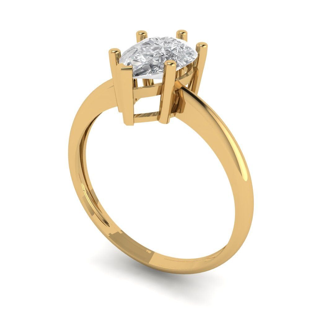 Clara Pucci 2.0 ct Pear Cut Solitaire Genuine Moissanite Wedding Bridal Designer Anniversary Engagement Ring in 14k Yellow Gold for Women