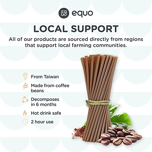EQUO Coffee Drinking Straws, Disposable, Biodegradable, Compostable, and Plastic-Free, Pack of 50, Boba