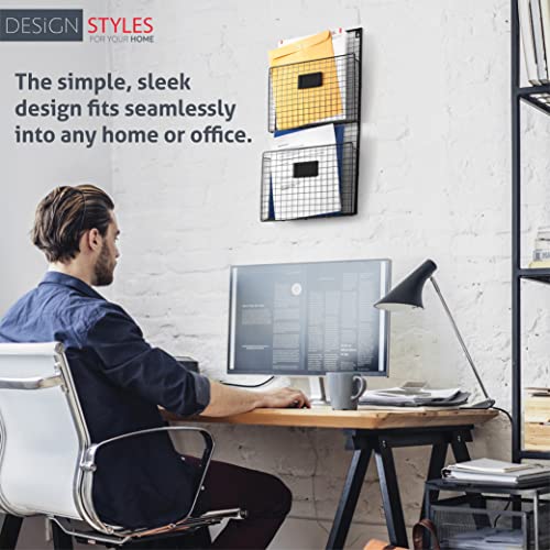 Two Tier Wall File Holder β Durable Black Metal Rack with Spacious Slots for Easy Organization, Mounts on Wall and Door for Office, Home, and Work β by Designstyles
