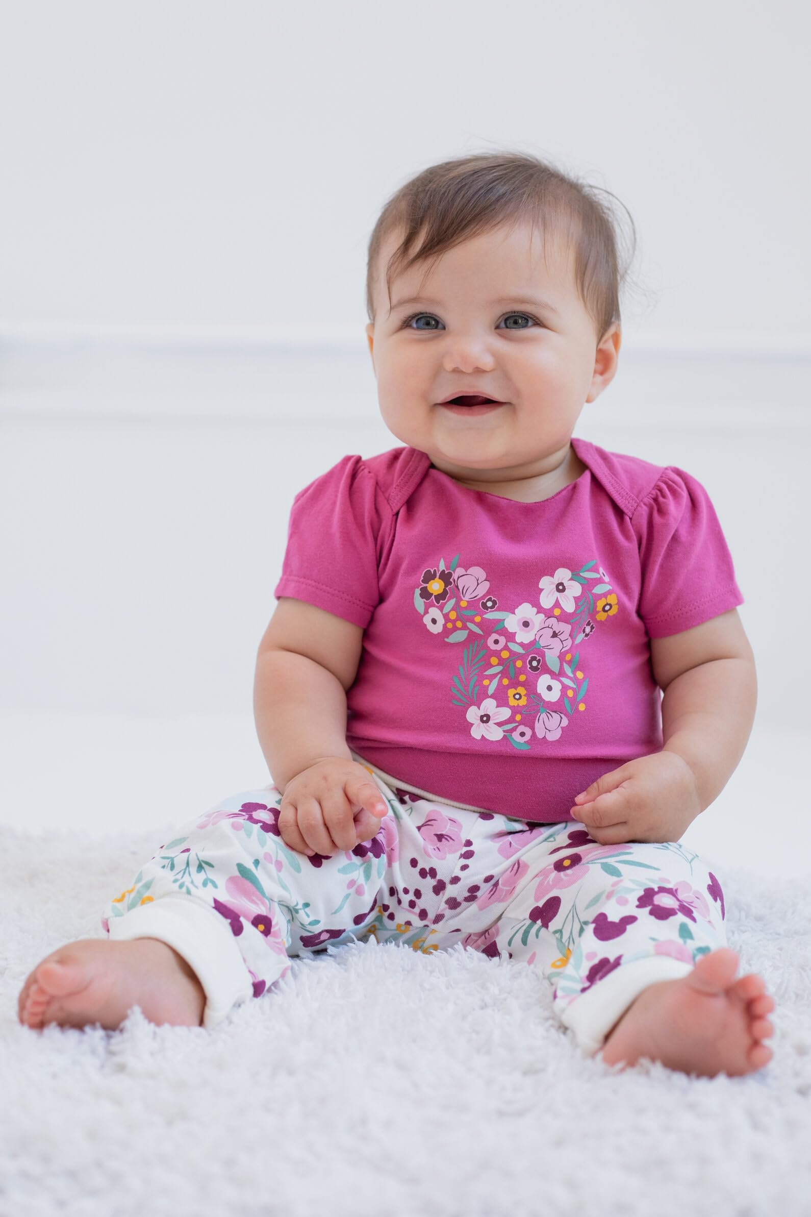 Disney Minnie Mouse Mickey Mouse Newborn Baby Girls Cuddly Bodysuits Pants White/Pink 0-3 Months