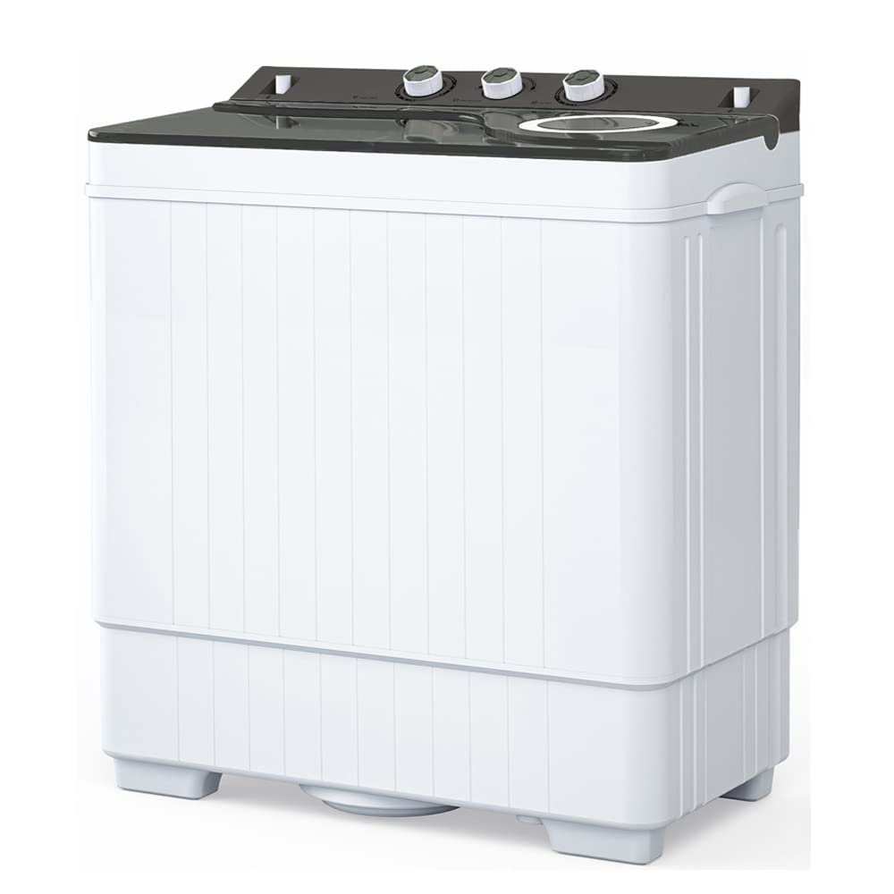 Colilove Portable Clothes Washing Machine 26Lbs Semi-Automatic Twin Tub Washer Mini Compact Laundry Machine with Drain Pump for Apartment, Dorms, RVs, Camping and More, White & Grey