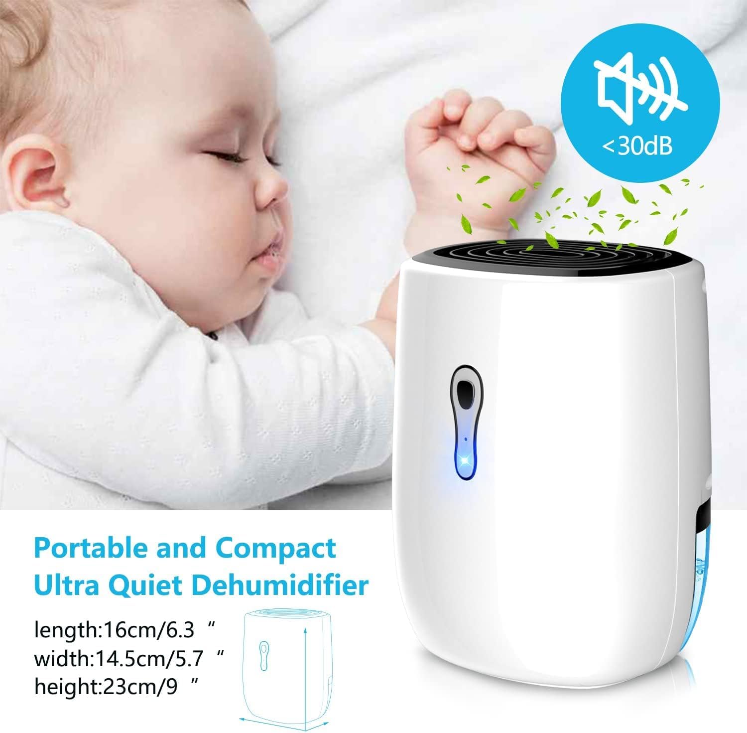 Dehumidifier for Home, Letingoo Auto Shut off Small Home Dehumidifier with Drain Hose, Portable Ultra Quiet Dehumidifier for Bathroom, RV Bedroom, Garage, Camper White
