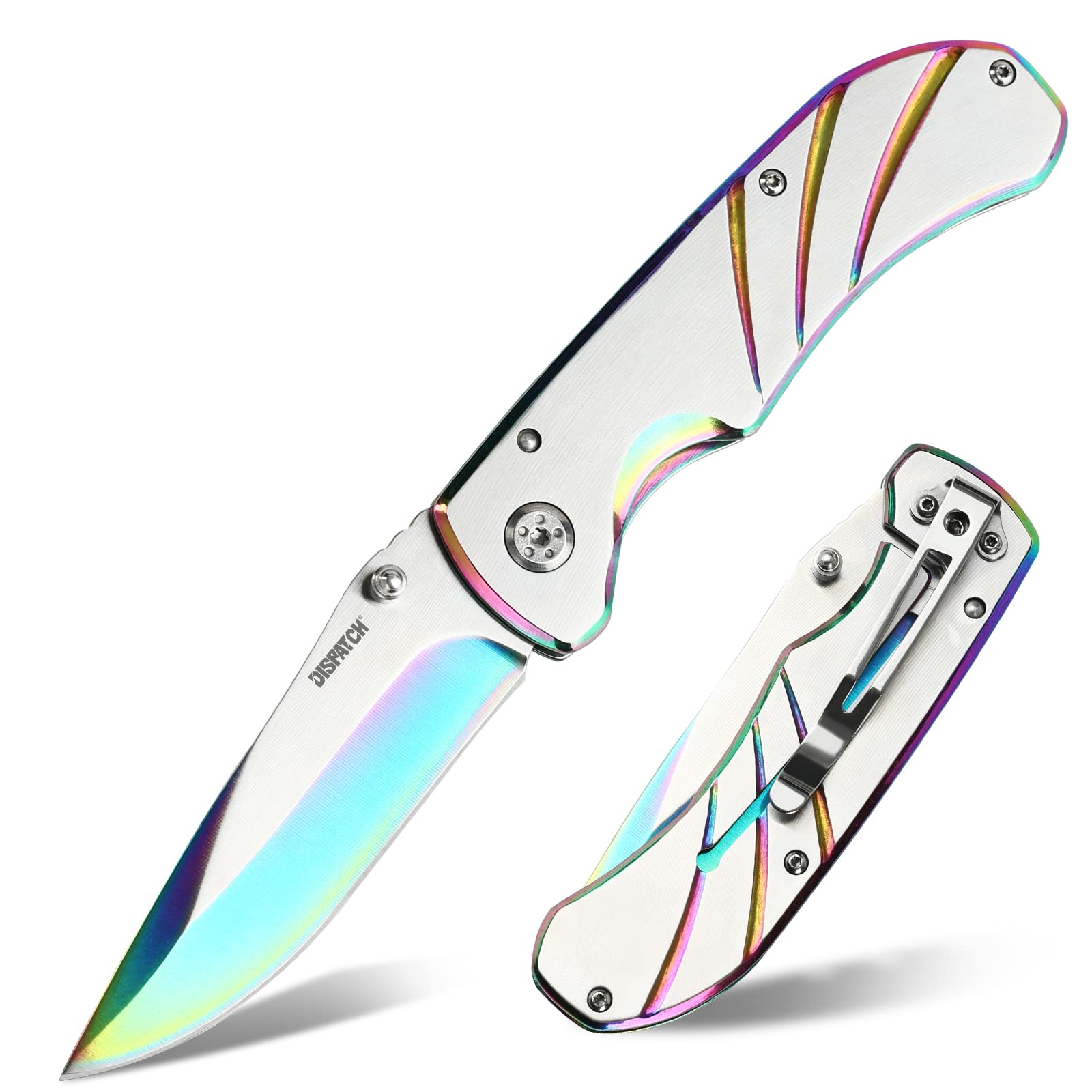 Dispatch Folding Pocket Knife with Stainless Steel Brushed Blade, Steel Handle, Liner Lock for Survival, Hunting, Tactical, Outdoor Camping EDC Tool