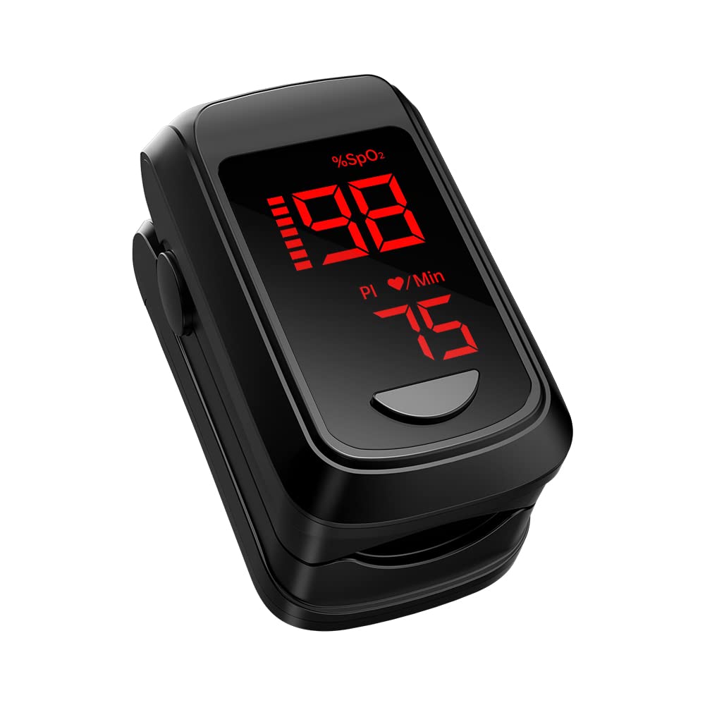 Fingertip Pulse Oximeter- Mini Oximeter Oxygen Saturation Monitor for SpO2/Heart Rate/PI, with Auto Graph Display/Flash Reminder