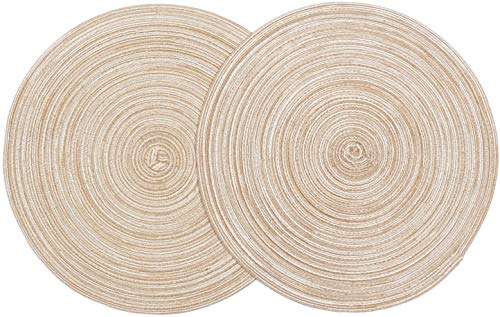 SHACOS Round Braided Placemats Set of 6 Washable 15 inch Round Placemats Kitchen Table Place Mats Round Table Mats (Beige, 6)