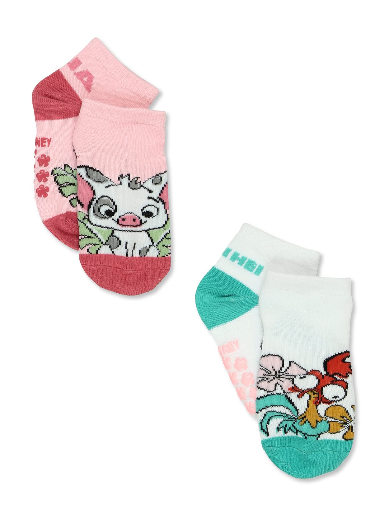 Disney Princess Moana Toddler Girls 6 Pack Quarter Style Socks with Grippers (Small (4-6), Blush)