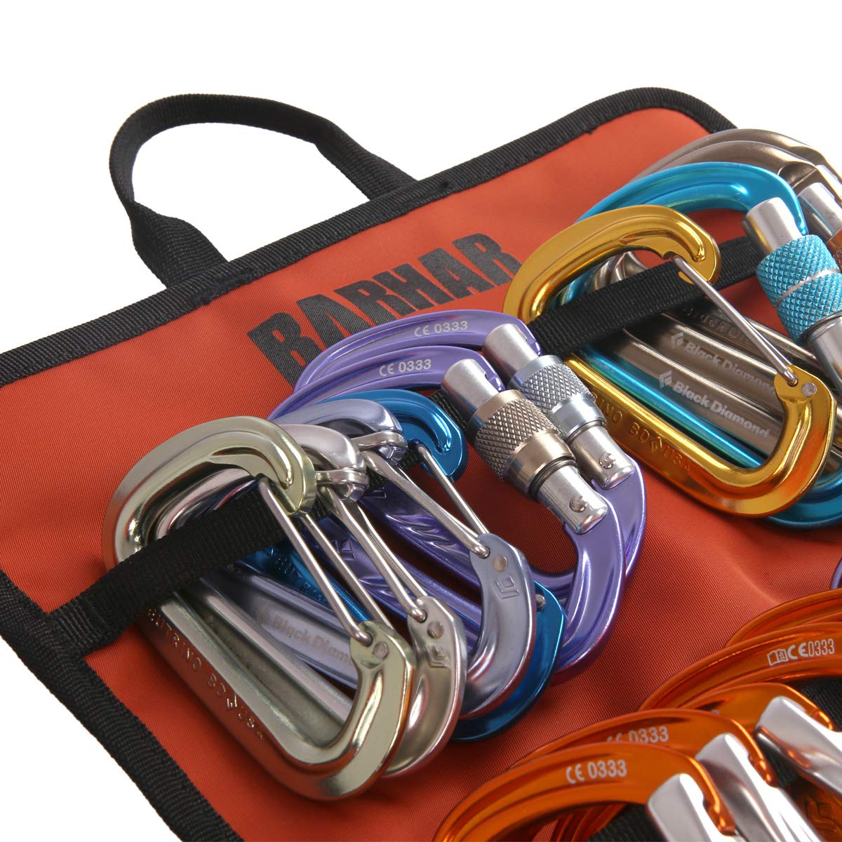 Climbing Quickdraw Hanging Storage Bag, Carabiner Hook Gear Equipment Parts Collections, Durable Foldable Bundled Roll Anti-scratch Bag, Small Tools Organizer Pouch, suit for Rock Climbing Ice Climb