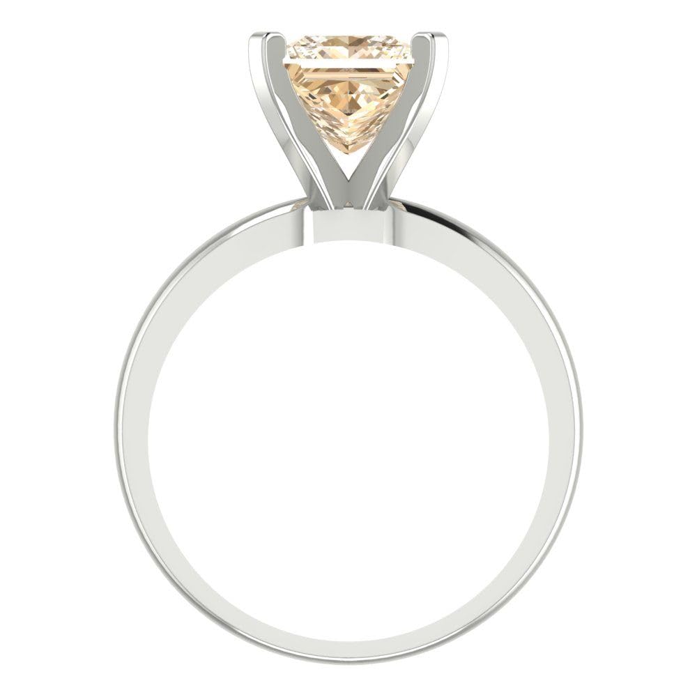 Clara Pucci 2.0 ct Princess Cut Solitaire Natural Brown Morganite Engagement Bridal Promise Anniversary Ring 18K White Gold Size 6.75