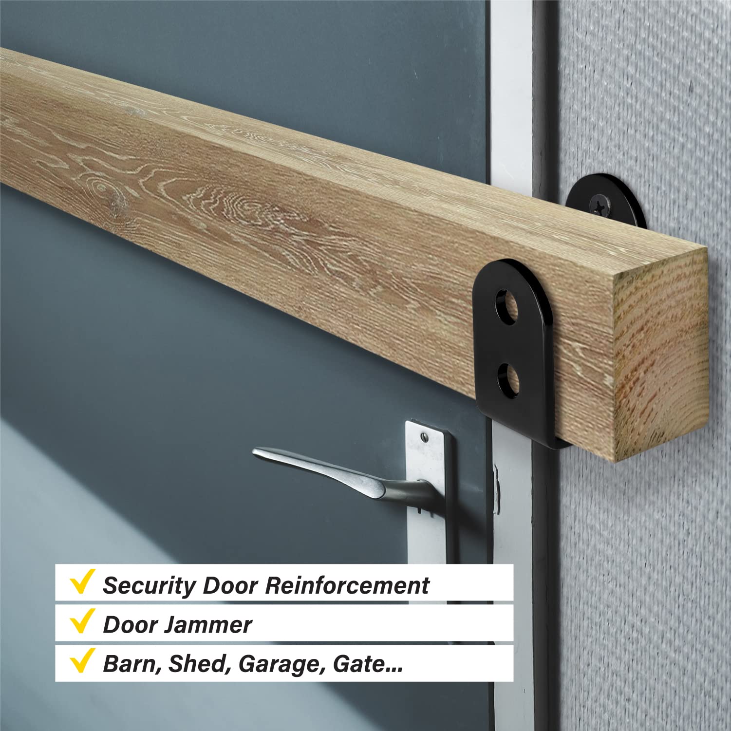 CABASAA 2x4 Door Barricade Brackets, Heavy Duty Open Bar Security Holder Bracket, Security Bar Door Stopper Fits 2x4 Boards Lumber, Door Jammer and Tool Hanger for Your Home (2 PCS)