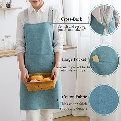 DXYAKY Cotton Apron for Women Cross Back Apron with Pockets for Kitchen Cooking No Tie Apron for Painting Gardening Cleaning