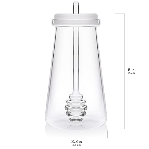 Teabloom Modern Honey Jar with Dipper and Sealing Lid - Hand-crafted with Highly Hygienic, Non-Porous Borosilicate Glass