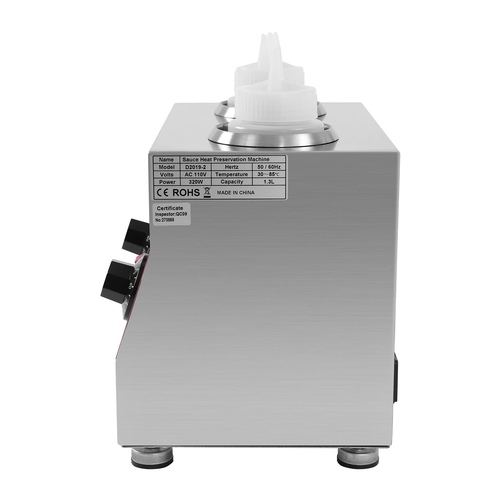 CRYBY 320W Electric Sauce Warmer, Chocolate Sauce Warmer Cheese Sauce Dispenser Warmer with 2 Squeeze Bottles, Hot Fudge Warmer Dispenser Jam Heat Preservation Machine, Single Bottle Capacity 0.14Gal