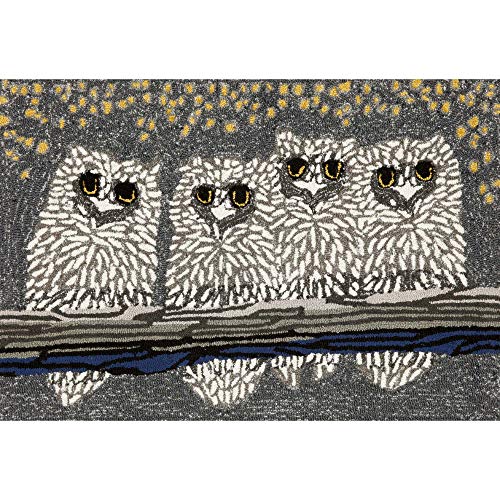 Liora Manne Frontporch Indoor Outdoor Rug - Novelty Design, Hand Hooked, Weather Resistant, UV Stabilized, Foyers, Porches, Patios & Decks, Owls, 2'6 x 4'
