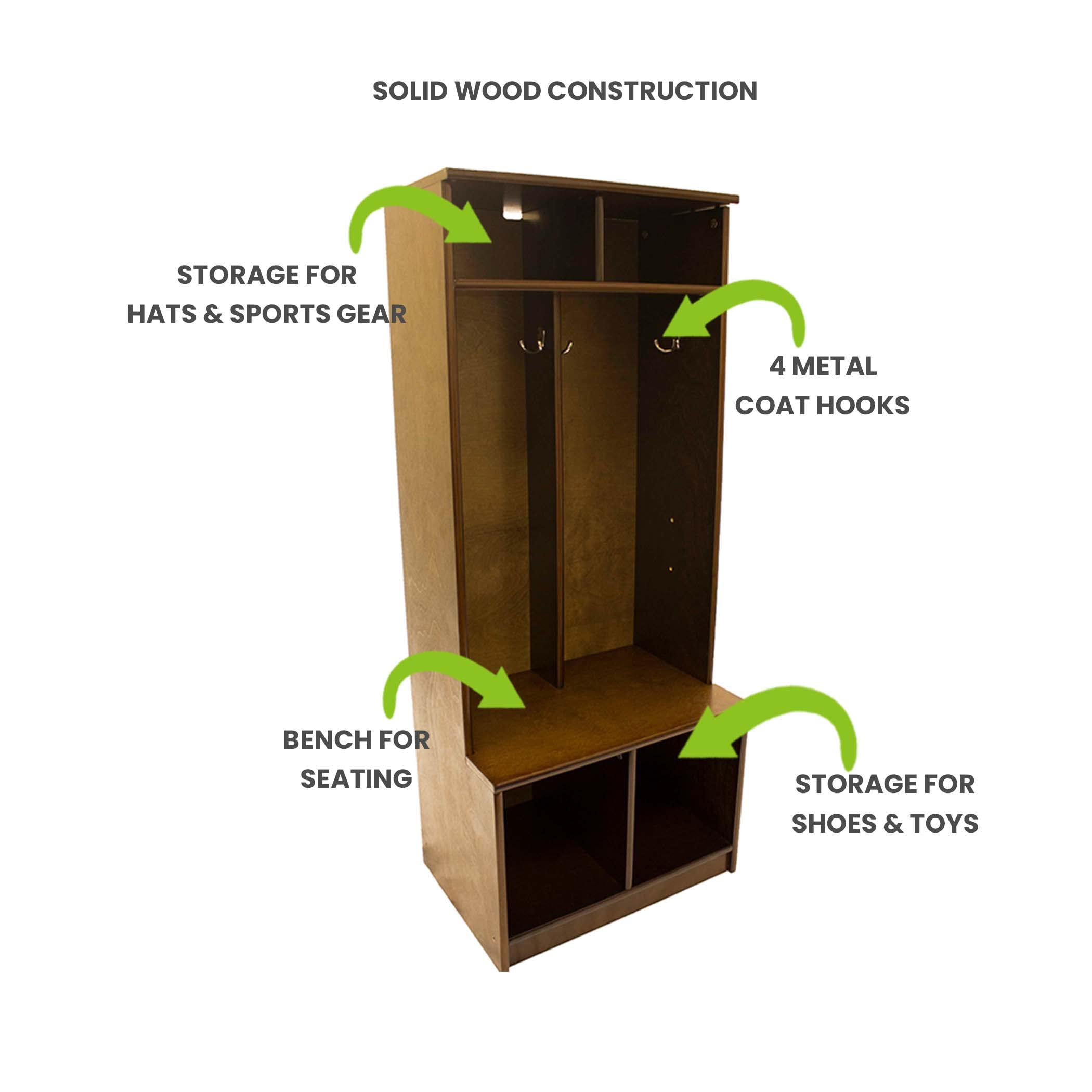 Little Partners Locker Cabinet Cubby Organizer, Learn 'N Store Wooden Classroom Cubbies Compartment Lockers for Storage of Toddlers and Kids Coats, Equipment, Backpacks (Espresso)
