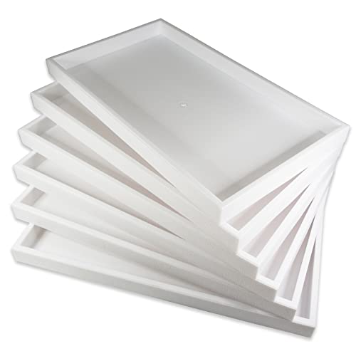 CuteBox Company 3pc White Plastic Tray (14.75β x 8.25β x 1β) with 10 Rectangle Compartment White Flocked Tray Insert for Jewelry Storage, Organization, Merchandise, Display