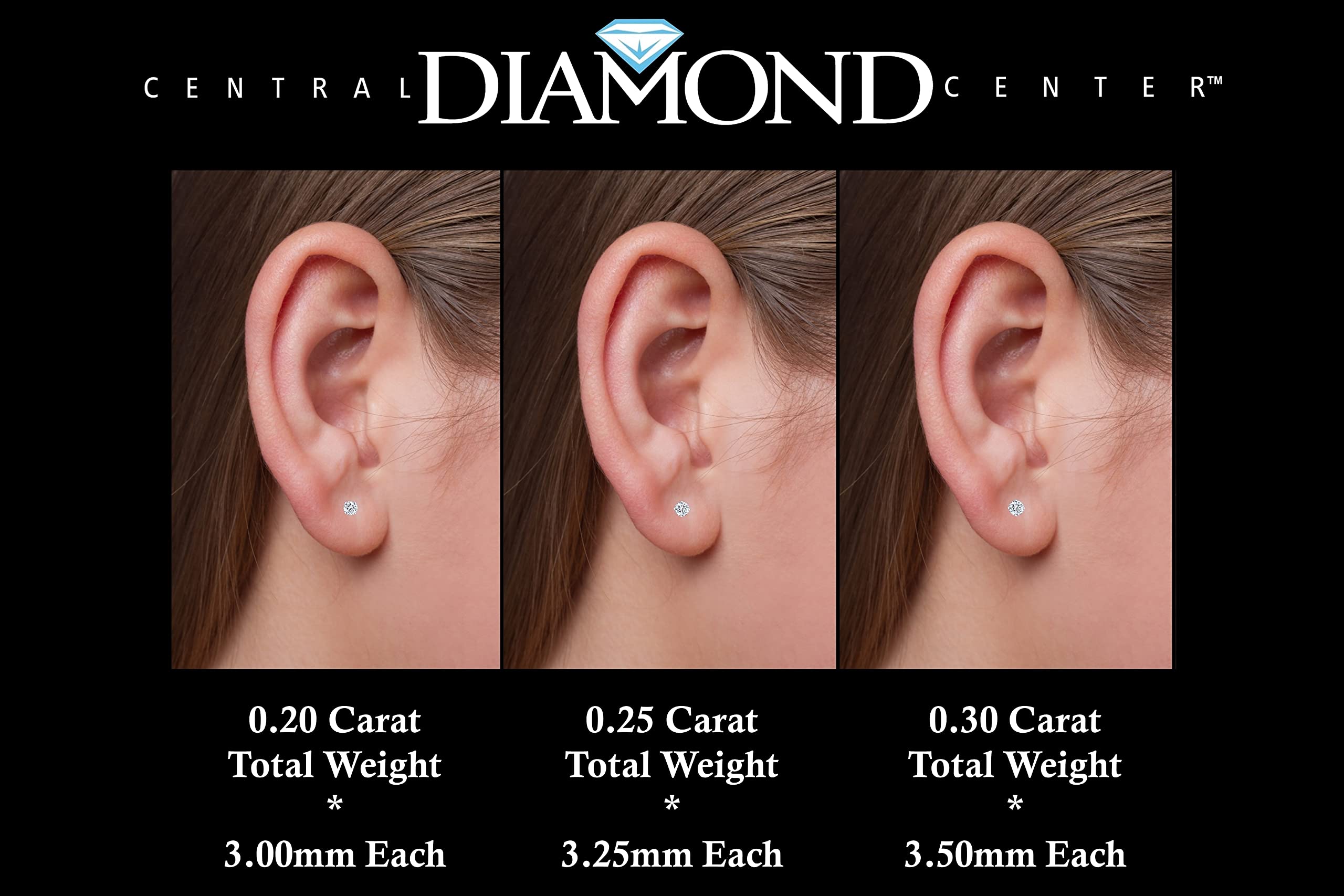 Central Diamond Center Lab Grown Round Diamond Earrings Sterling Silver, 14K Gold Post 0.30ctw (0.28-0.33ctw) Platinum Plated