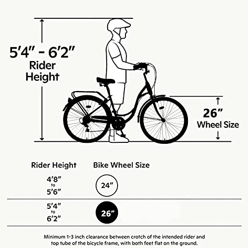 CIATRE 26 inch Bike, Women's Beach Cruiser Bike, Strong Steel Frame, 7 Speed, (Pink)