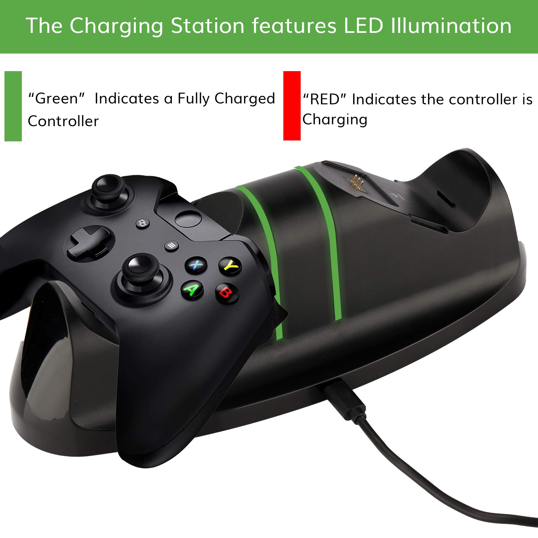 Charger Kit for Xbox Series X/S, for Xbox One/S/X/Elite Controller, Dual Charging Dock Station with LED Indicator, Rechargeable Batteries, Battery Covers, a Charging Cable and Thumb Grips(16 in 1)