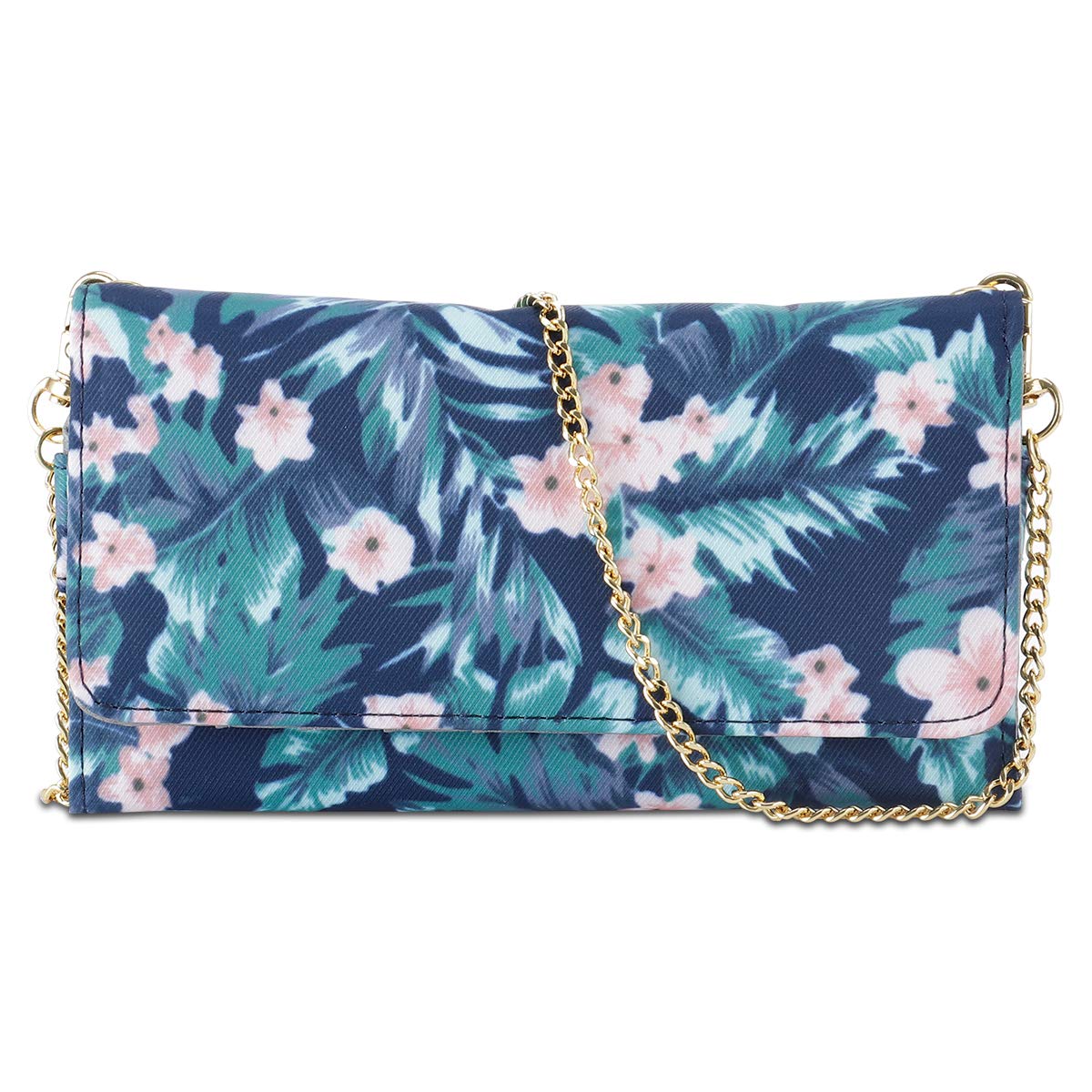 Women Minimalism Wallet 5.5 Inch Phone Clutch Holder Card Organizer Travel Bohemian Ladies Purse with Wrist Strap and Chain (Dark Green)