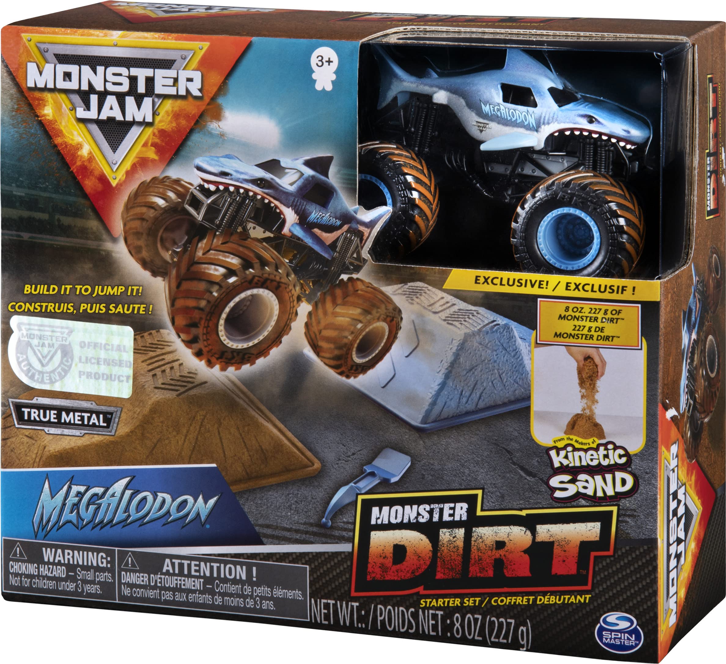 Monster Jam, Megalodon Monster Dirt Starter Set, Featuring 8oz of Monster Dirt and Official 1:64 Scale Die-Cast Truck