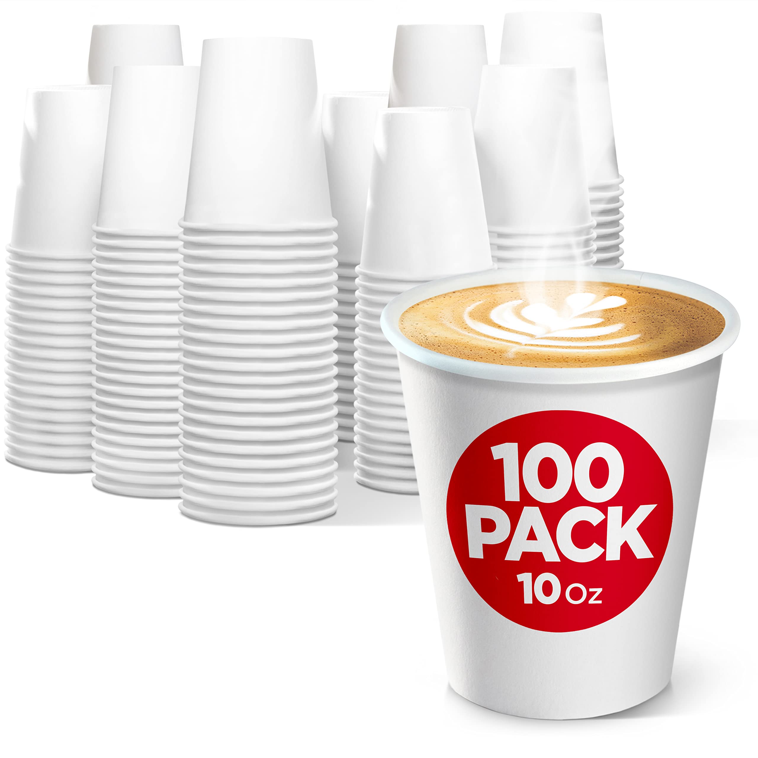 Disposable Paper Coffee Cups - 10 Oz (100 Pack) - Paper Cups, Hot Cups, Hot Beverage Cups for Tea, Hot Chocolate, Water for Hot and Cold Drinks - Eco Friendly