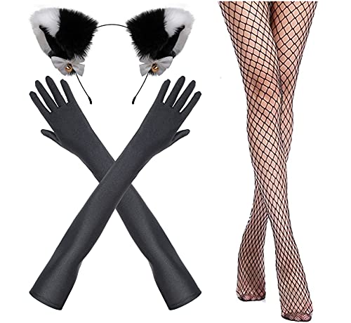 Womens Bunny Girl Suit Button Crotch Romper Onesie Bodysuit Cosplay Costume Furry Cat Ear Gloves Socks Set(Black 4XL)