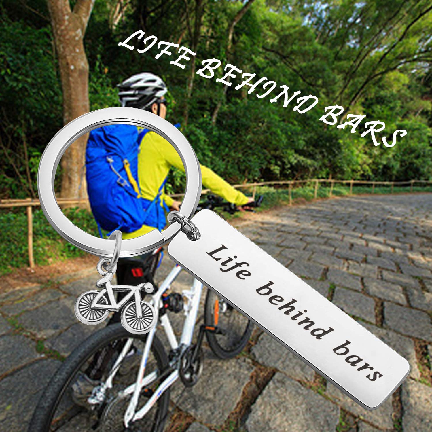 CENWA Funny Biker Lovers Gift Cycling Keychain Bicycle Gift Mountain Bike Ride Gift Life Behind Bars Keychain Gift for Biker Racer(Life Behind Bars)