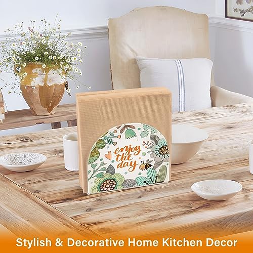 Napkin Holder, Clear Acrylic Paper Napkin Holders Flowers and Bees Enjoying The Day Tissue Box Dispenser Stand Tabletop Space Saver Upright Napkin Towel Holders for Kitchen Restaurant Home Decor