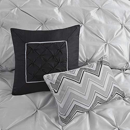 Madison Park Laurel Cozy Comforter Set - Traditional Tufted Faux Silk Design, All Season Down Alternative Bedding with Matching Shams, Decorative Pillow, Grey Queen(90"x90") 7 Piece