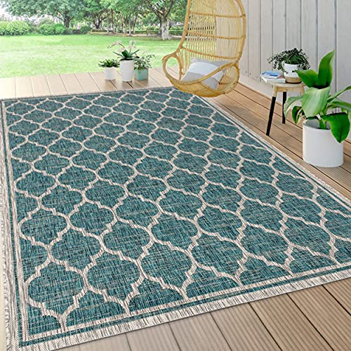 JONATHAN Y SMB109E-9 Trebol Moroccan Trellis Textured Weave Indoor Outdoor Area Rug Bohemian Modern Easy Cleaning Bedroom Kitchen Backyard Patio Non Shedding, 9 X 12, Teal/Gray