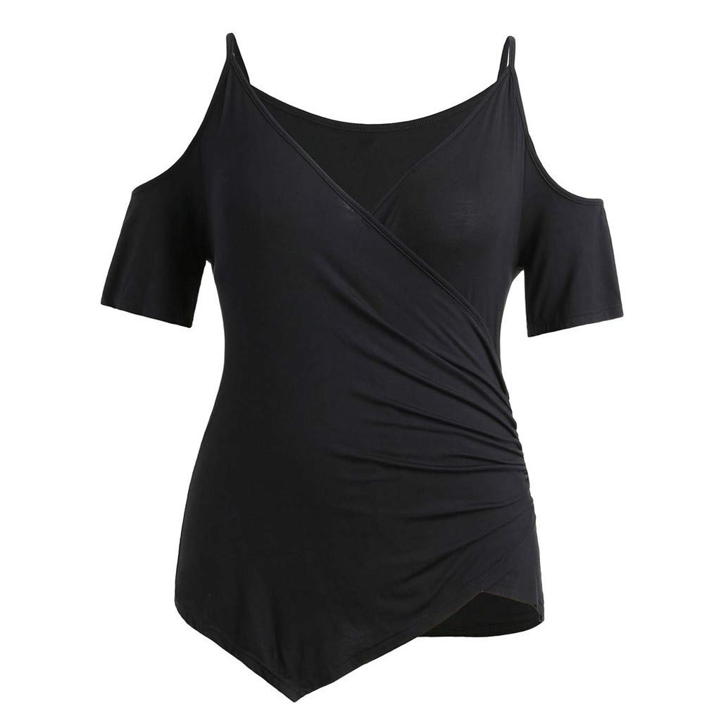 Womens Casual Blouse,Sexy Off The Shoulder Tank Tops Summer Loose T-Shirt Plain Pure Color Tops Flowy V Neck Tunic