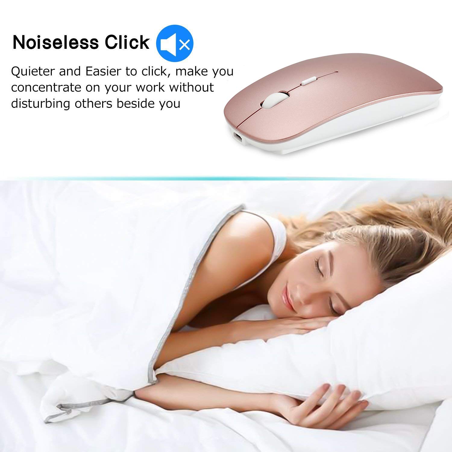 ShuGuoTu 2.4GHz Wireless Bluetooth Mouse, Dual Mode Slim Rechargeable Wireless Mouse Silent USB Mice, 3 Adjustable DPI,Compatible for Laptop Windows Mac Android MAC PC Computer (Rose Gold)