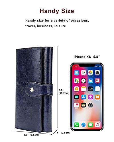 SHUIBIAN Women's RFID Blocking Genuine Leather Clutch Wallet Multi Card Holder Organizer Ladies Purse with Zipper Pocket (blue2)