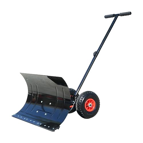 Generic Wheeled Snow Pusher Snow Plow Outdoor Sleigh Rolling Removal Tool Winter Snow Pusher for Park Sidewalk Doorway Walkways, Wheels 74x42cm