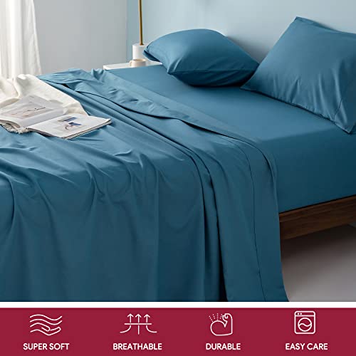 JOOKI Sheet Set California King Luxury Hotel Bed Sheets Soft Microfiber Cooling Sheets Set, Deep Pocket up to 16β Mattress, Breathable Machine Washable Bedding Set, Navy Blue