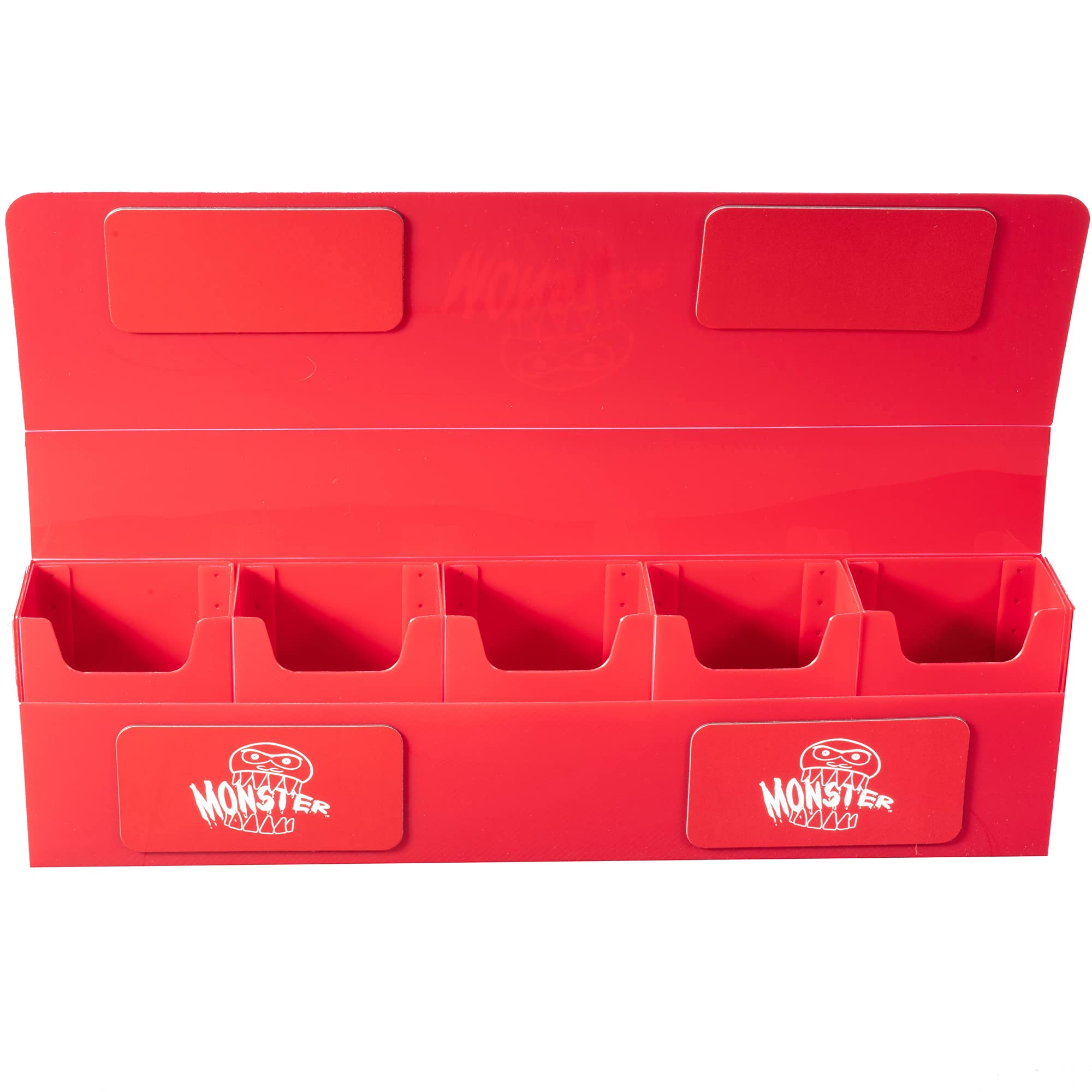 Monster Protectors Magnetic Five Deck Box - Red, Holds 375 Gaming TCGs, Self-locking Closure, Compatible w Standard & Smaller Size Gaming Trading Cards, Removable Construction, Gift