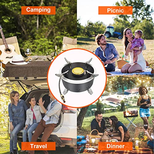 JooMoo Camping Stove Backpacking,10000W Windproof Portable Stove with Fuel Tank Adapter&Piezoelectric IgnitionFuel Tank Adapter, Lightweight Camping Accessories For Outdoor Camping, BBQ, Hiking(Grey)