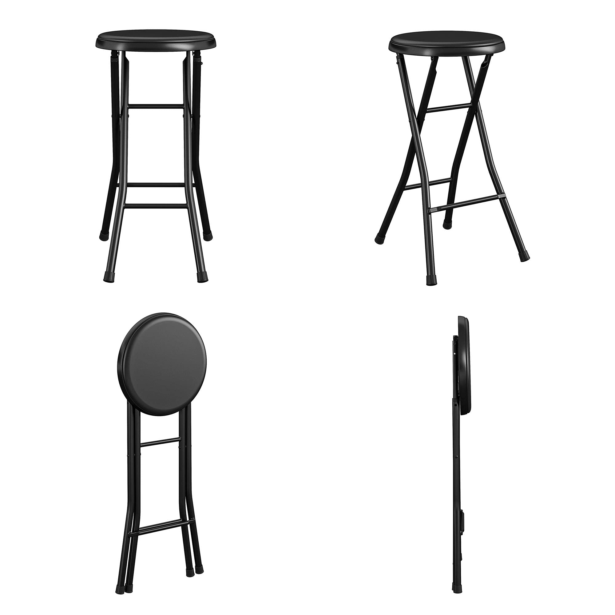 COSCO 24" Vinyl Padded Folding Stool, Multipurpose, for Small Spaces, Double Braced, 2-Pack, Black
