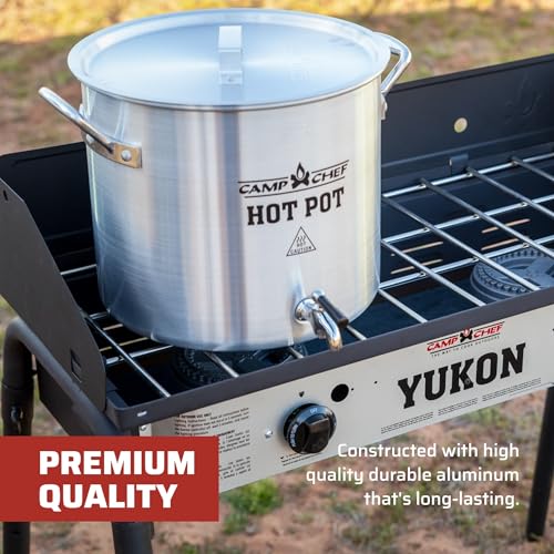 Camp Chef Aluminum Hot Water Pot - For Hot Chocolate & Hot Apple Cider - Hot Water Storage with a Spigot for Dishes - Easy-to-Serve Hot Beverage Dispenser - 32 Quart Pot - About 120 Servings
