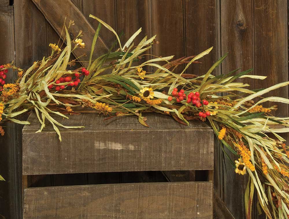 CWI Sunflower/Grass Garland - 4ft - Artificial Garland for Mantle, Arch, Table, and Entryway